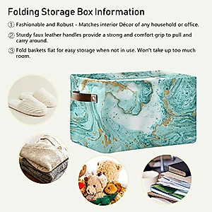 xigua Teal Turquoise Marble Storage Basket Large Collapsible Rectangle Storage Bin Toys Clothes Organizer for Closet Shelf Nursery Bedroom Home Decor