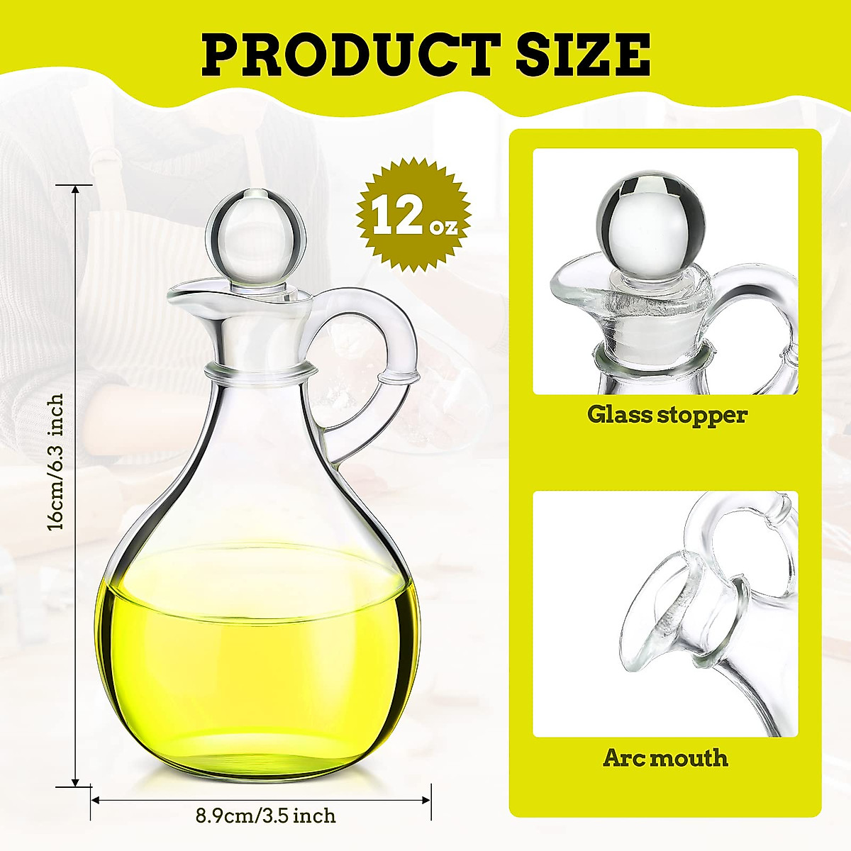 Zopeal 12 Pieces 12 oz Glass Oil and Vinegar Cruets with Stopper Bottle Dispenser Small Salad Dressing Container Round Jar Glass Serving Syrup Bottles with Handle for Sauce Water Olive Oil