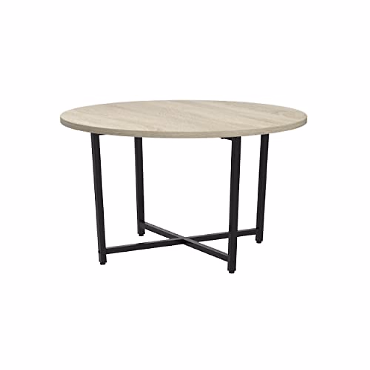 Round Coffee Table, Modern Small Coffee Table Sofa Table Tea Table for Living Room, Office Desk, Balcony, Wood Desktop and Metal Legs, 23.6inch White Oak