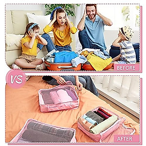 Silkfly 12 Pcs Packing Cubes for Suitcase Travel Luggage Bags Bulk Mesh Organizer Set for Hiking Camping Backpacking Clothes Accessories (Pink,XL, L, M Size)