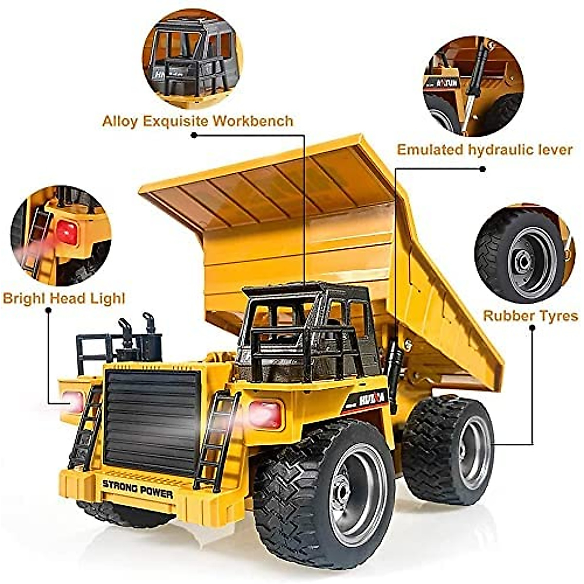 Remote Control Construction Dump Truck Toy 2.4G RC 6 Channel Bulldozer 4 Wheel Driver Mine Construction Alloy Metal Vehicle Truck 1:18 with 2 Rechargeable Batteries for Boys Birthday Xmas Gift