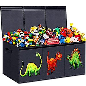 Toy Chest for Boys, Storage Bins for Toys, Toy Box for Boys, Kids Toy Storage Bins, Sturdy & Foldable, Removable Divider, Large Storage Containers for Playroom, Bedroom, Closet, Home, Dinosaur Pattern