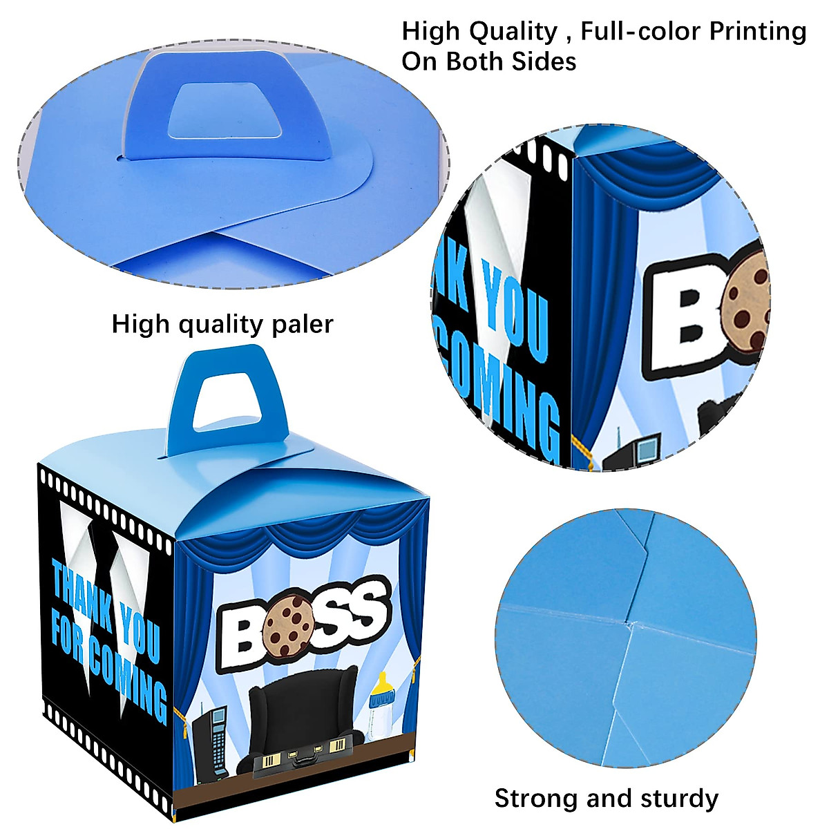 24 Pcs Baby Boy Boss Party Gift Boxes, Boss Goodie Boxes Bags, Boss Party Candy Gift Boxes for Little Gentleman Birthday Baby Shower, Boss Theme Party Bags Decorations Supplies