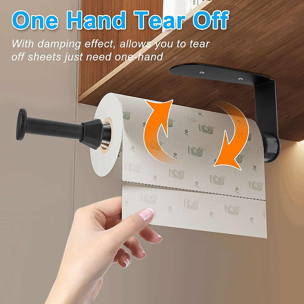 Paper Towel Holder Under Cabinet, Biupky Single Hand Operable Adhesive Paper Towel Holder Wall Mount with Damping Effect Stainless Steel Paper Towel Rack for Kitchen Bathroom