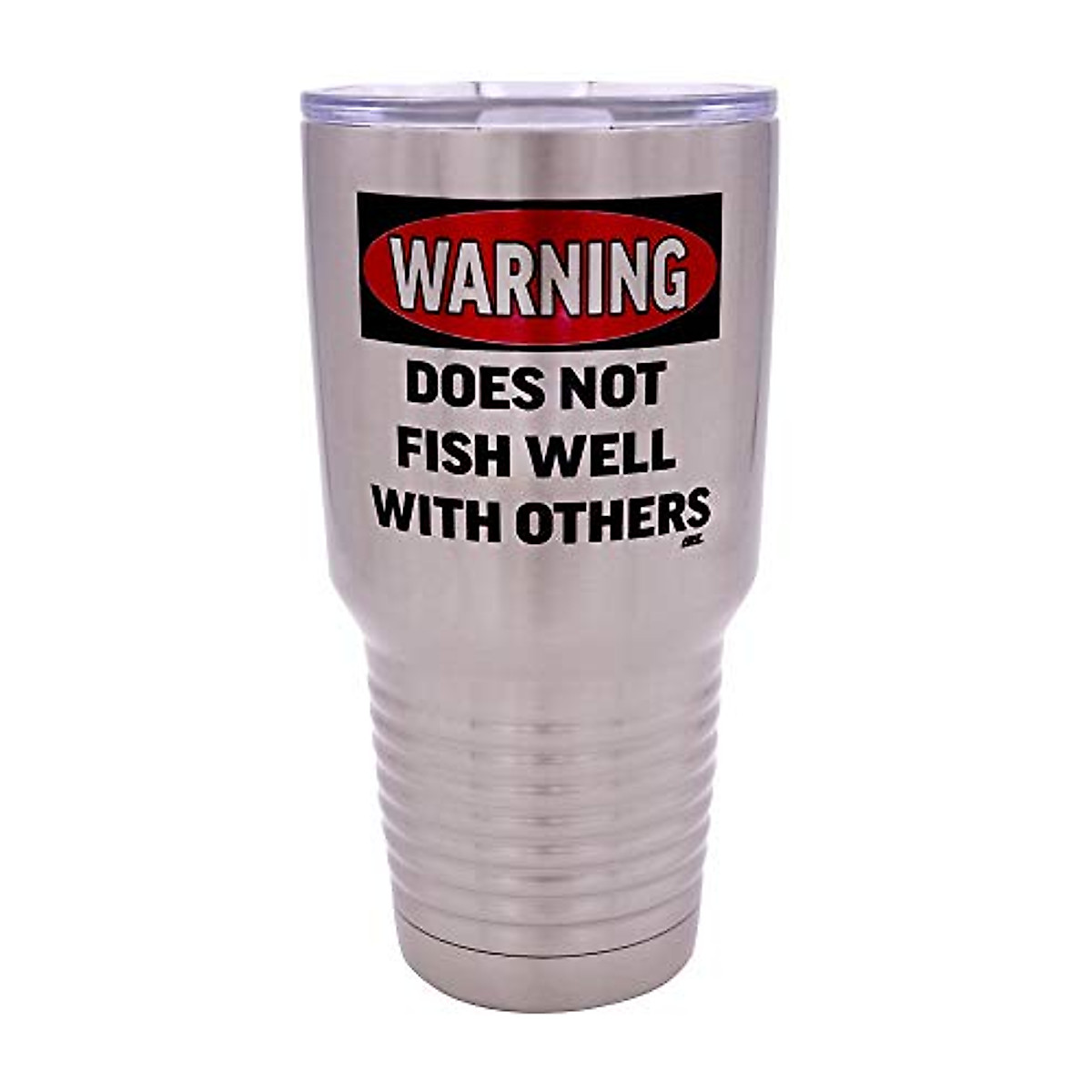 Rogue River Tactical Large Funny Fishing 30 Ounce Travel Tumbler Mug Cup w/Lid Warning Does Not Fish Well With Others Fishing Gift Fish