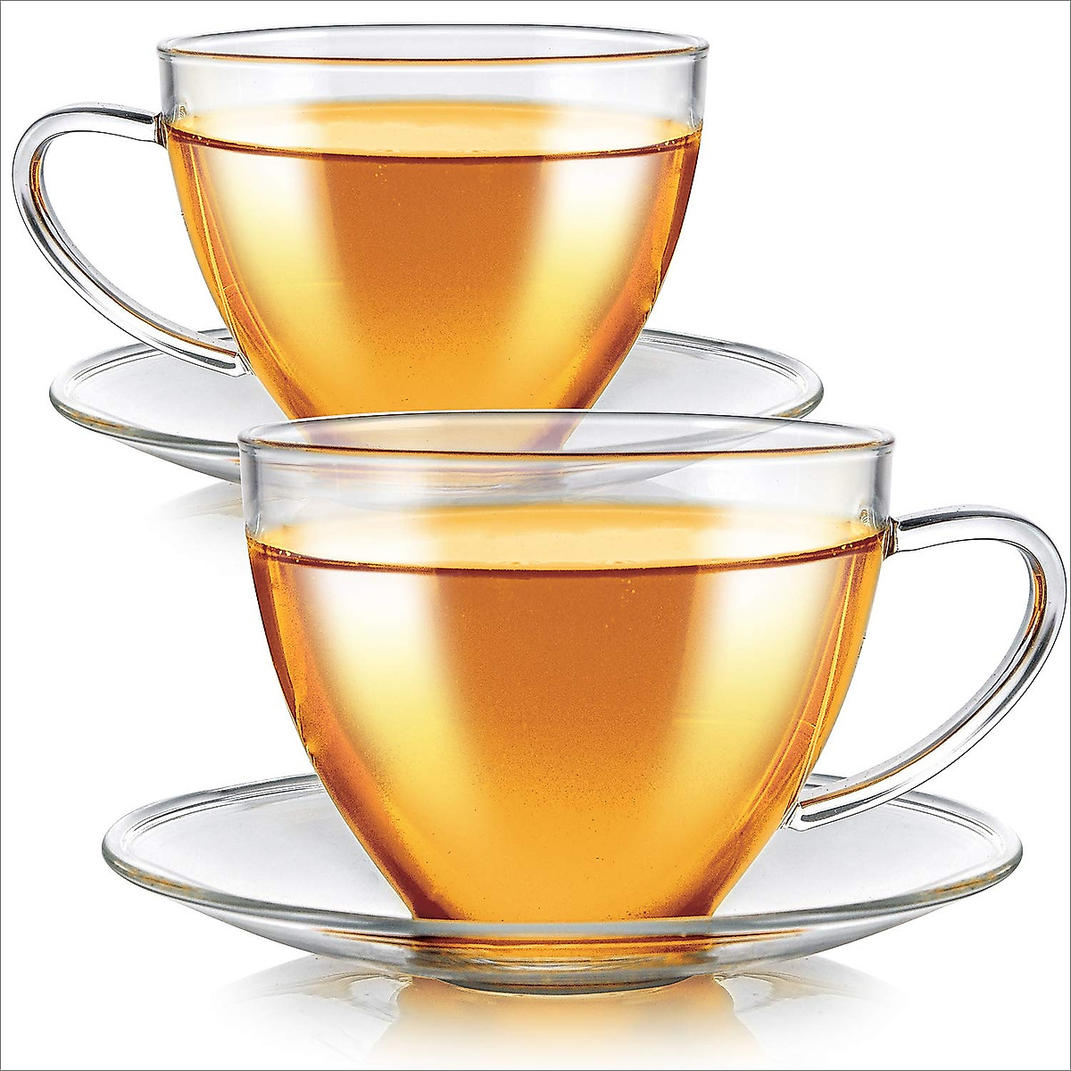 Teabloom Royal Teacup and Saucer Set 2-Pack – Medium Teacup Size – 8 OZ/ 240 ML Capacity – Crystal Clear Classic Design – Premium Borosilicate Glass – Stain-free and Heat Resistant