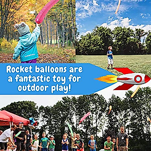[100 Pack] Rocket Balloons Plus 1 Easy-To-Use Pump - Party Pack, No Need for A Refill - Watch Each Screaming Balloon Rocket to the Sky! By IMPRESA (Pump Color May Vary)