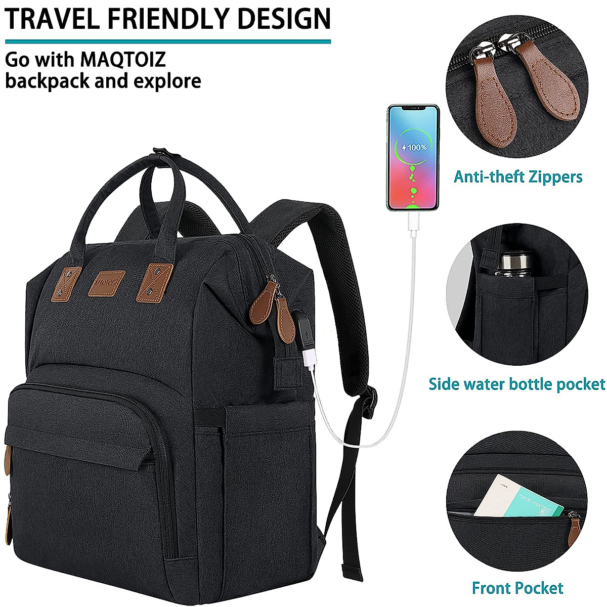 Gifts for Him Her, Extra Large Lunch Backpack, 17 Inch Travel Laptop Backpack for Women Men, USB Port College School Student Bookbag, Insulated Cooler Backpack Lunch Box Nurse Work Backpacks, Black