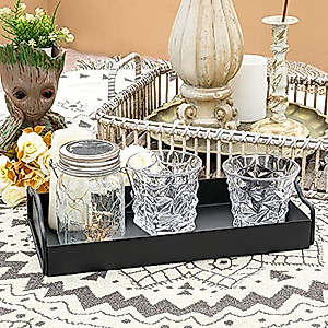 CCOJDAY 1-Layer Metal Vanity Tray,Bathroom Countertop Organizer with Handle,Plate Holder for Tissues,Candles, Soap,Towel,Plant,etc,Black