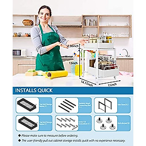 Metal Under Sink Organizers and Storage for Kitchen Undersink Organizers for Bathroom 2 Tier Pull-out Sliding Drawers Undersink Cabinet Organizer with Anti-rust Coating Handles White