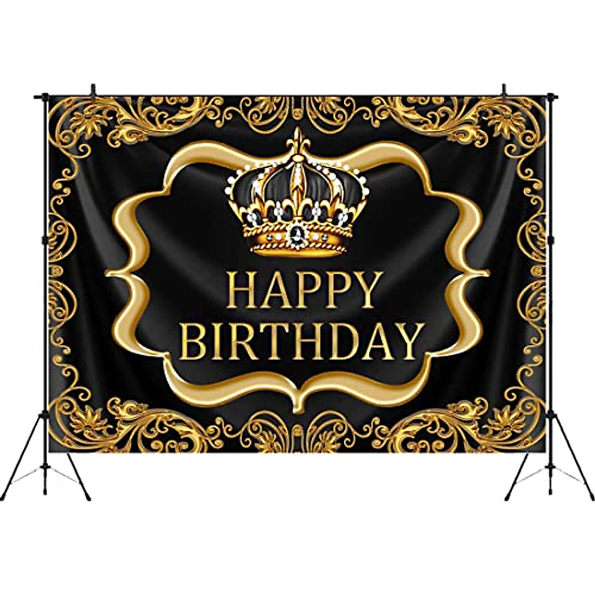 Aperturee Black and Gold Happy Birthday Backdrop 7x5ft Little Baby Boy Prince King Crown Photography Background Celebration Party Decoration Supplies Cake Table Banner Photo Booth Prop