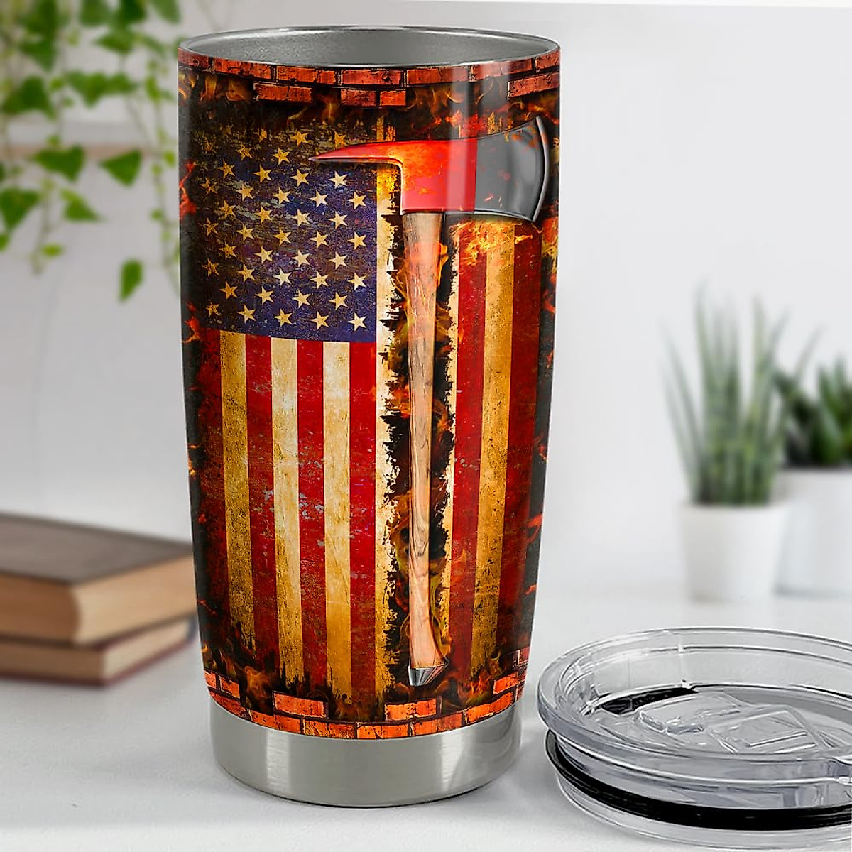 SANDJEST Firefighter Tumbler 20oz Fireman Gifts for Men Stainless Steel Insulated Tumblers Coffee Travel Mug Firefighters Cup Firemen Gift for Birthday Christmas