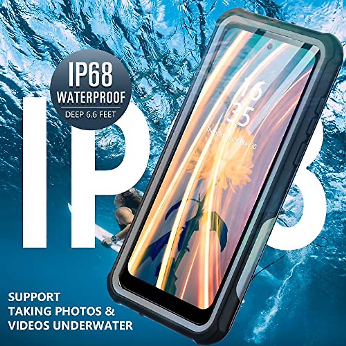 GOLDJU for Motorola Moto G Power 2022 Case Waterproof, 360° Full Body Protection Built-in Screen Protector Heavy Duty Cover IP68 Underwater Shockproof Case for for Moto G Power 2022 5G 6.5'' Black