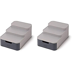 Joseph Joseph CupboardStore Compact 3 Tier Shelf Organizer with Drawer for Cabinet, Gray (Pack of 2)