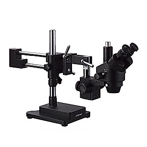 AmScope - 3.5X-180X Trinocular Stereo Zoom Microscope with Black Double Arm Boom Stand - SM-4TZZ-B
