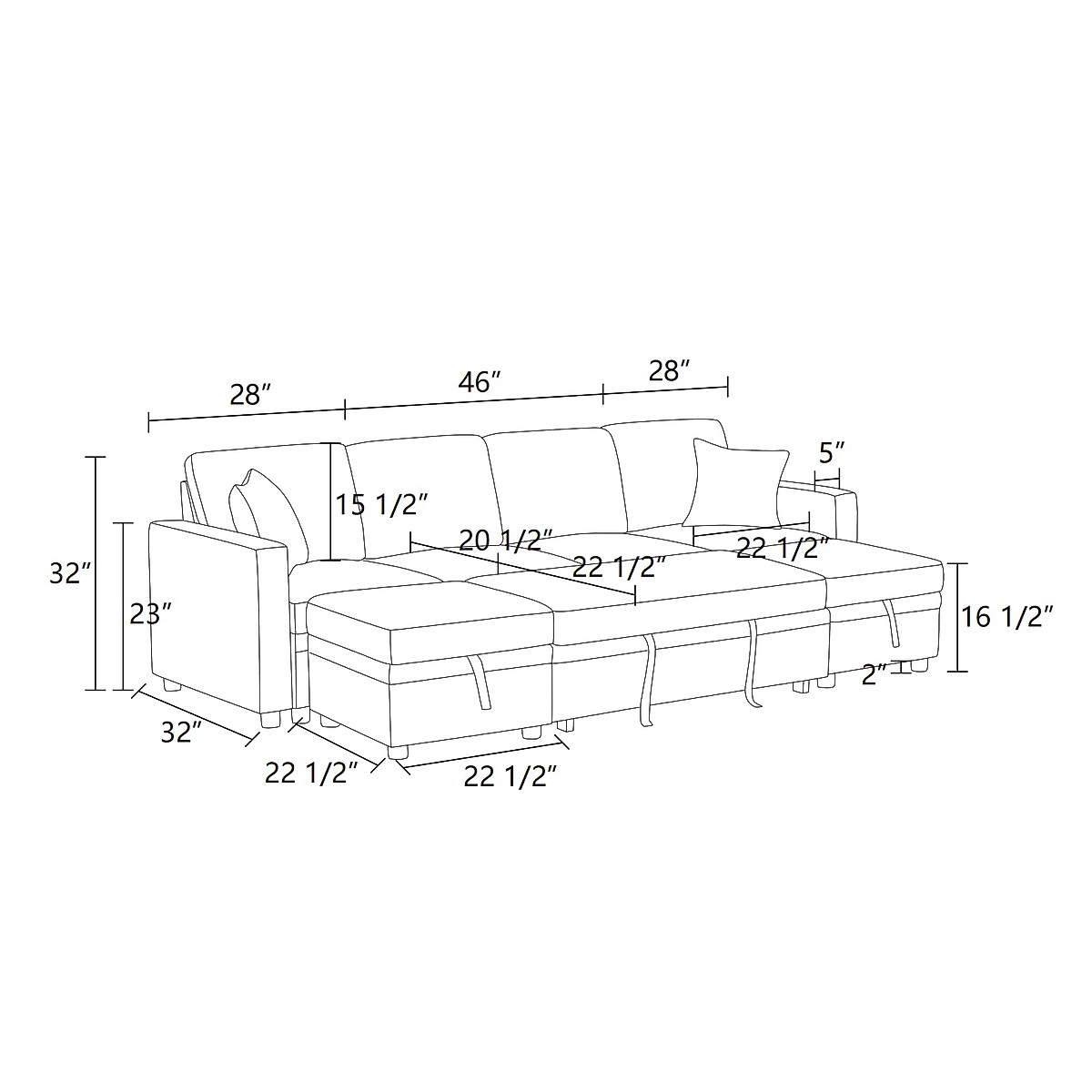 GlasFlength Sleeper Sofa Couch Bed, Convertible Sofa Bed with Armrests, Sectional Sofa with Storage Seat U Shaped Sectional Couch with Reversible Chaise for Living Room Apartment Bedroom Office