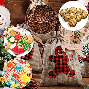 24 Pieces Christmas Burlap Gift Bags Christmas Treat Bags with Drawstrings Small Christmas Gift Goody Bags for Xmas Holiday New Year Party Favors Supplies, 12 Designs (7 x 5 Inch,Rustic Style)