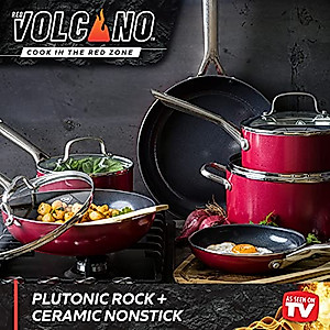 Red Volcano Textured Ceramic Nonstick, 14 Piece Cookware Pots and Pans Set with Stainless Steel Handles, PFAS PFOA & PTFE Free, Dishwasher Safe, Oven & Broiler Safe to 600 Degrees, Red