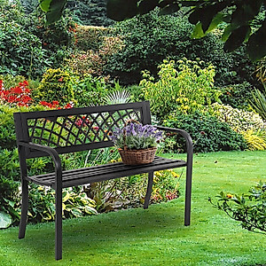 Dopinmin Outdoor Bench, Rust-Proof Cast Iron Park Bench, Hold 485 lbs Heavy-Duty Metal, 50" x 21" x 35", Bronze
