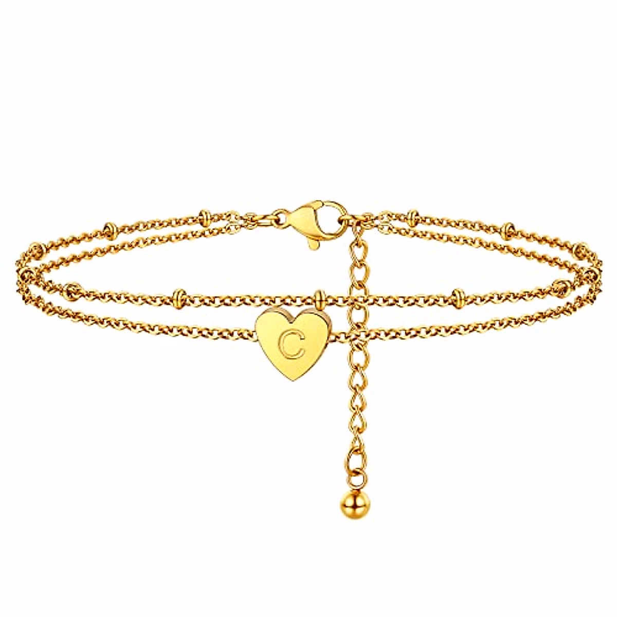 ChainsProMax Hotwife Anklet Initial Anklet Gold Plated Layered Letter C Ankle Bracelets for Women Gift