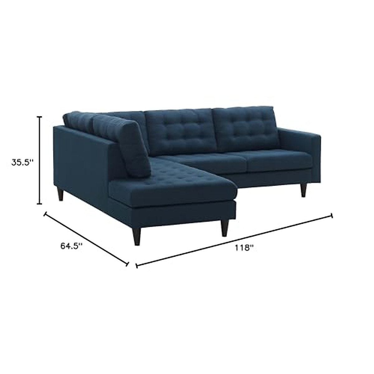 Modway Empress Sofa Mid-Century Modern Upholstered Fabric, Left Facing Bumper Sectional, Azure