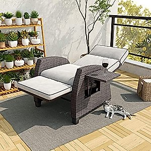 Grand patio Outdoor Recliners Chair for Patio with Hand-Woven Wicker Adjustable Angle Chaise Lounge Wicker Chair for Indoor & Outdoor,Griege