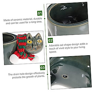 YARNOW with Other for Creative Porcelain Small Cactus Balcony Figures Garden Figurine Green Office Vase Collective Bonsai Planter Center Decorative Holder Shaped Kitten Supplies Cat Gift