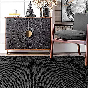 Agro Richer Rug Black Jute Hand Braided Rectangle Shape Home Living Room Living Room Farmhouse Carpet Rag Rug (180 x 240 CM (6x8 Feet))