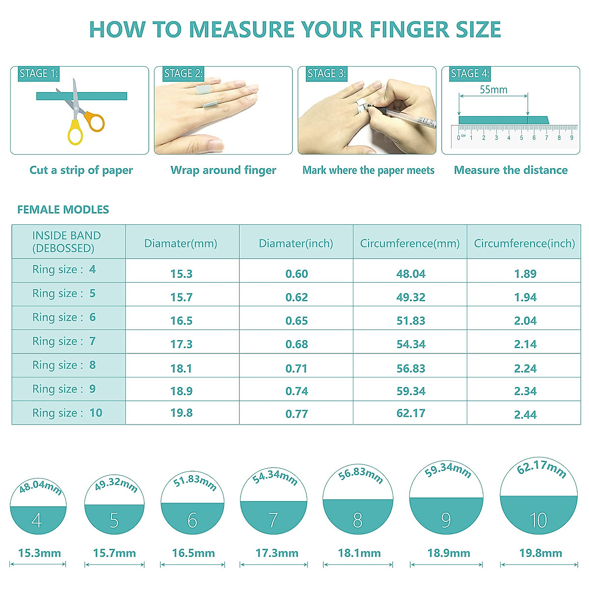 Zollen Silicone Wedding Rings for Women 4 Packs -Stackable Silicone Rubber Wedding Bands - Innovative Flower & Vine Collection, size 10