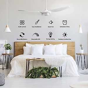 TRIFECTÉ 56 Inch Indoor Ceiling Fan with Light and Remote, Smart Ceiling Fan Compatible with App/Alexa/Google/Siri, Low Profile Ceiling Fan with 10-Speed Reversible Quiet DC Motor, ETL Listed (White)