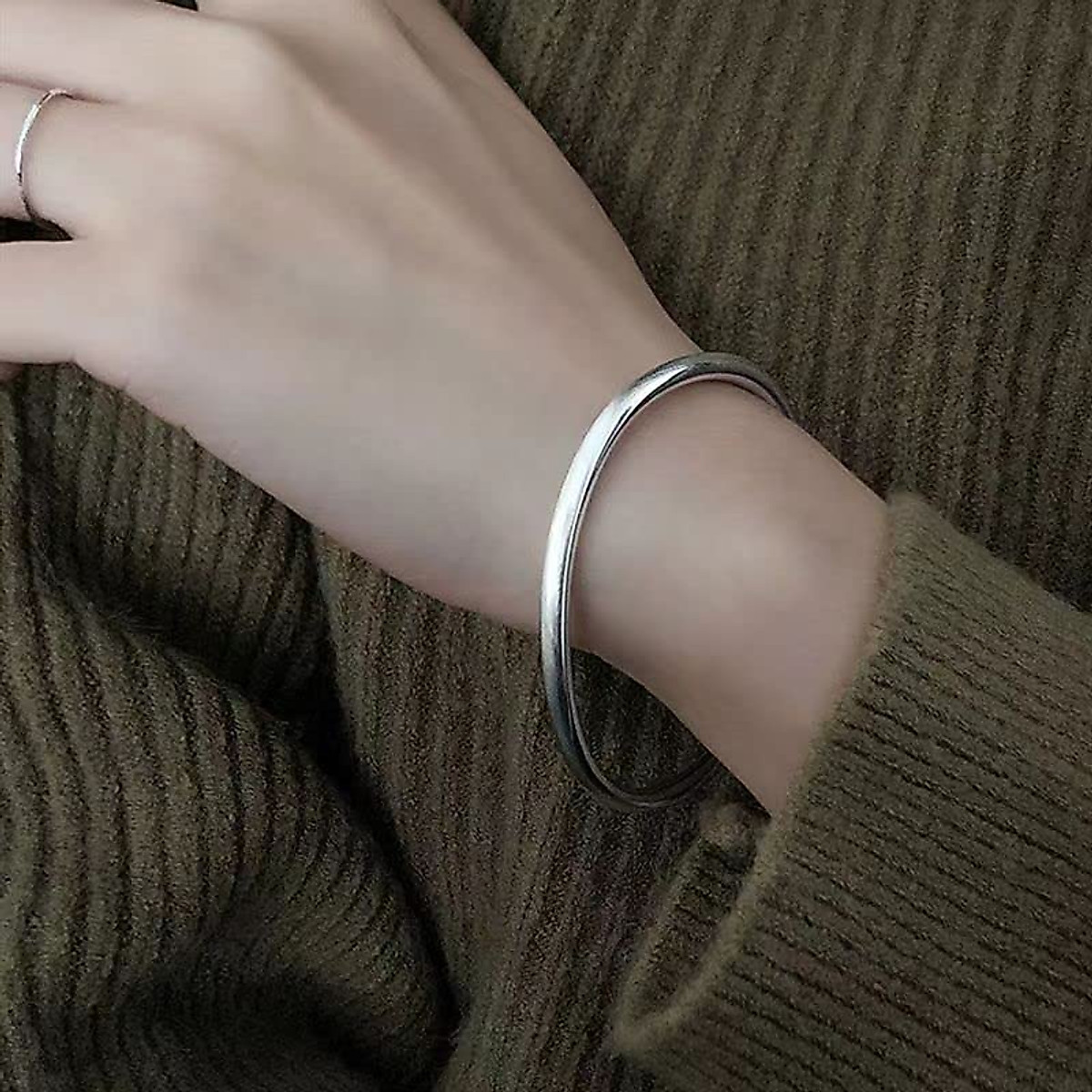 Sterling Silver Bangle Bracelets for Women,Fashion Jewelry Simple Adjustable 925 Silver Cuff Bangles for Women Mom Wife Valentine Mothers Day Gift