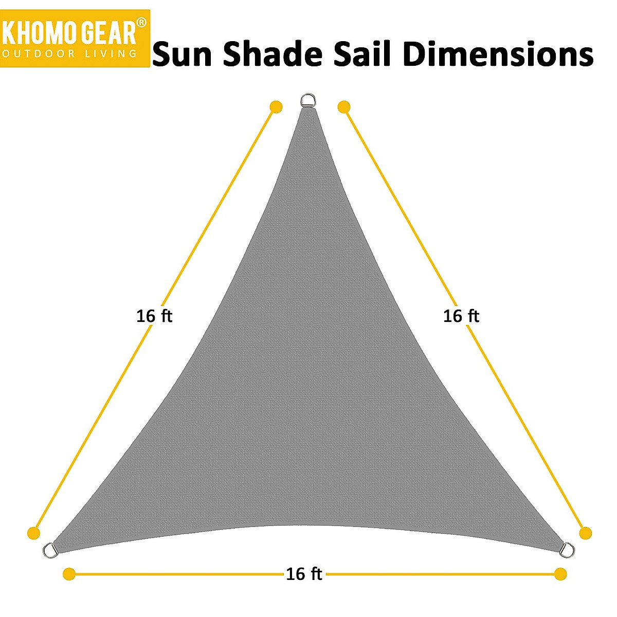 KHOMO GEAR Triangle Sun Shade Sail 16x 16 x 16 Ft UV Block Fabric - Grey