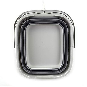 SAMMART Collapsible Rectangular Handy Basket / Bucket (15L Rectangular, Dark Grey (Set of 2))
