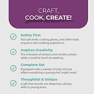 Tovla Jr Kids Montessori Cooking Tools Set - Kid Safe Kitchen Knives Gift Set - Childrens' Knife, Toddler Chopper, Vegetable Peeler ,Gloves,Cutting Board, Recipes and More