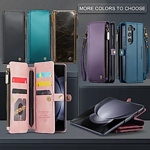 Defencase Wallet Case Compatible with Samsung Galaxy Z Fold 5 with RFID Blocking Card Holder & S Pen Holder PU Leather Magnetic Snap Flip Zipper Strap Phone Case Fit for Galaxy Z Fold 5, Dark Blue