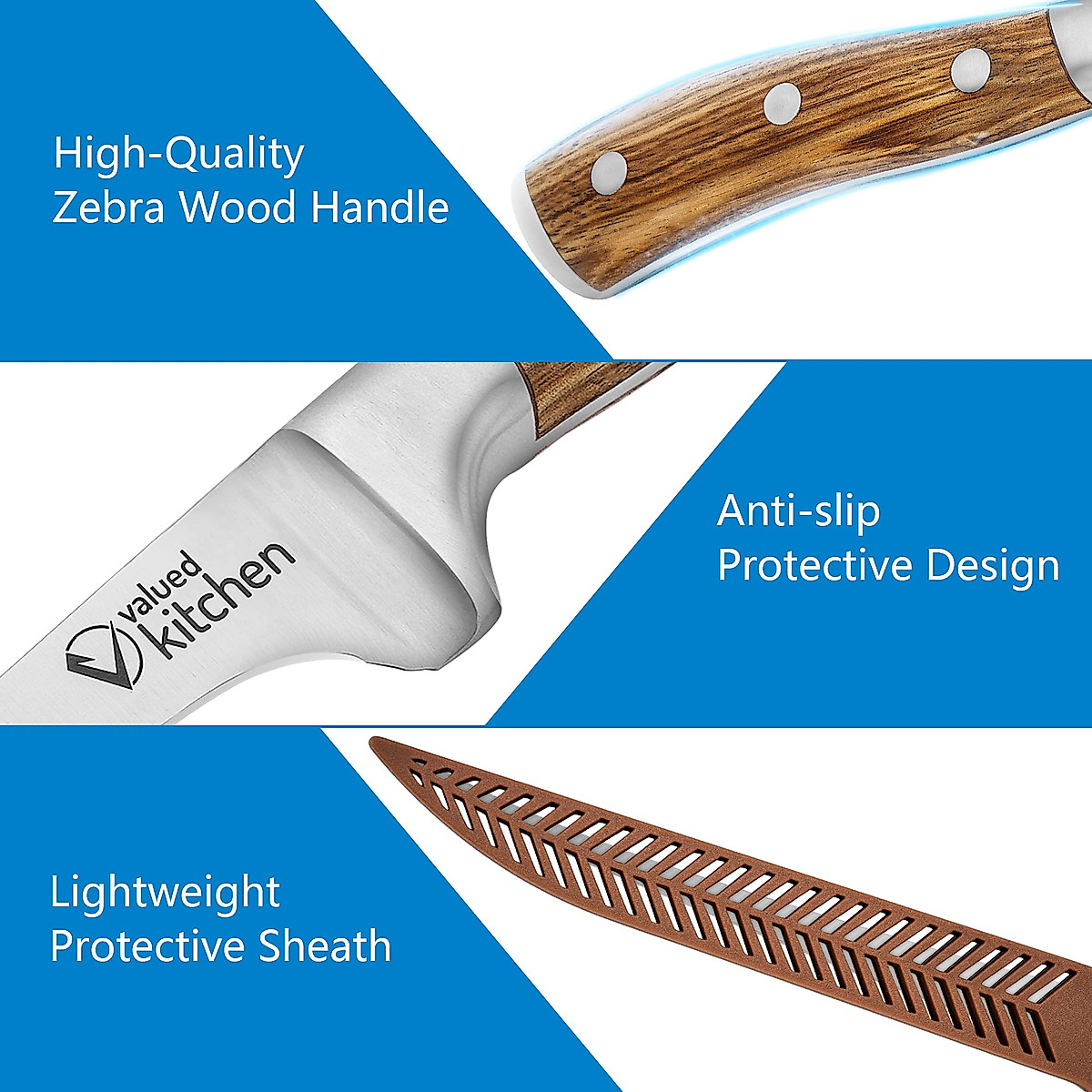 Filet Knife For Fish (7CR17MOV) - (7 inch) Stylish Fillet Knife For Family - Fillet Knife For Meat - Reliable Fishing Knives for Indoor Outdoor - Best Fillet Knife wooden handle- Fish Knife Filleting