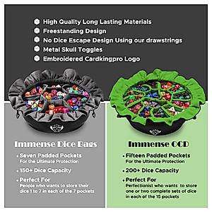 CardKingPro Immense Dice Bags with Pockets - Black - Capacity 150+ Dice - Great for Dice Hoarders [Patented Design]