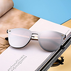 JIM HALO Trendy Rimless Mirrored Sunglasses Reflective Sun Glasses for Women Men 2 Pack (Mirror Silver & Mirror Pink)