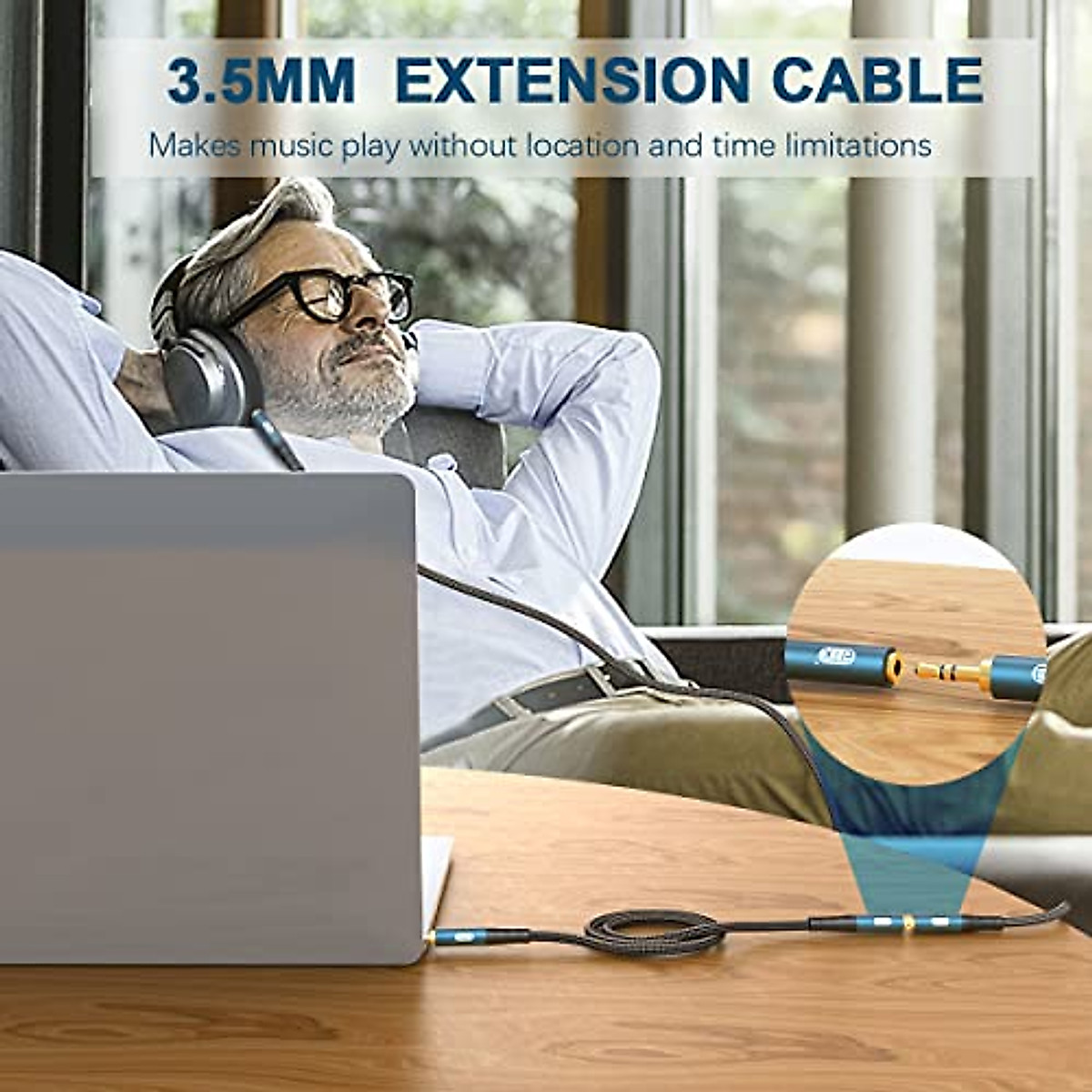 EMK Headphone Extension Cable 3.5mm AUX Extension Male to Female Stereo Audio Cable 24k-Gold Plated Connector Nylon Braided AUX Extension Cord(3.3ft/1m)