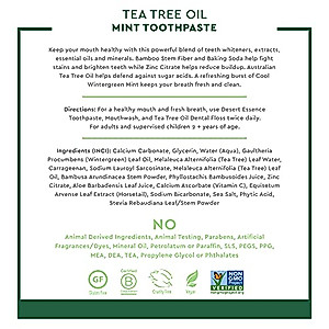 Desert Essence Tea Tree Oil Whitening Toothpaste Travel Size, 1 oz - Flouride Free, Gluten Free, Vegan, Non-GMO - with Bamboo Stem Fiber, Baking Soda, Tea Tree Oil for Whitening Teeth & Fresh Breath