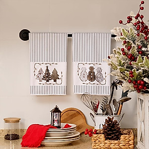 ARKENY Christmas Kitchen Towels Set of 2,Beige Xmas Tree Snowman Dish Towels 18x26 Inch,Hoilday Farmhouse Home Decoration AD098