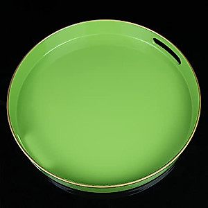 Leemxiiny Lime Green Round Decorative Tray with Handles, 13" Elegant Coffee Table Serving Tray for Ottoman Living Room, Bathroom, Outdoors, Breakfast
