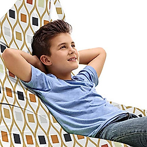 Lunarable Colorful Lounger Chair Bag, Wavy Lines Small Different Colored Squares Work Place Corporation Theme Pattern, High Capacity Storage with Handle Container, Lounger Size, Multicolor