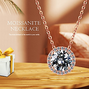 SMILEST 1ct Moissanite Necklace for Women Mom, D Color VVS1 Clarity Lab Created Diamond 18K Rose Gold Plated 925 Sterling Silver Moissanite Pendant Necklace for Women 1th Necklace Gifts for Wife