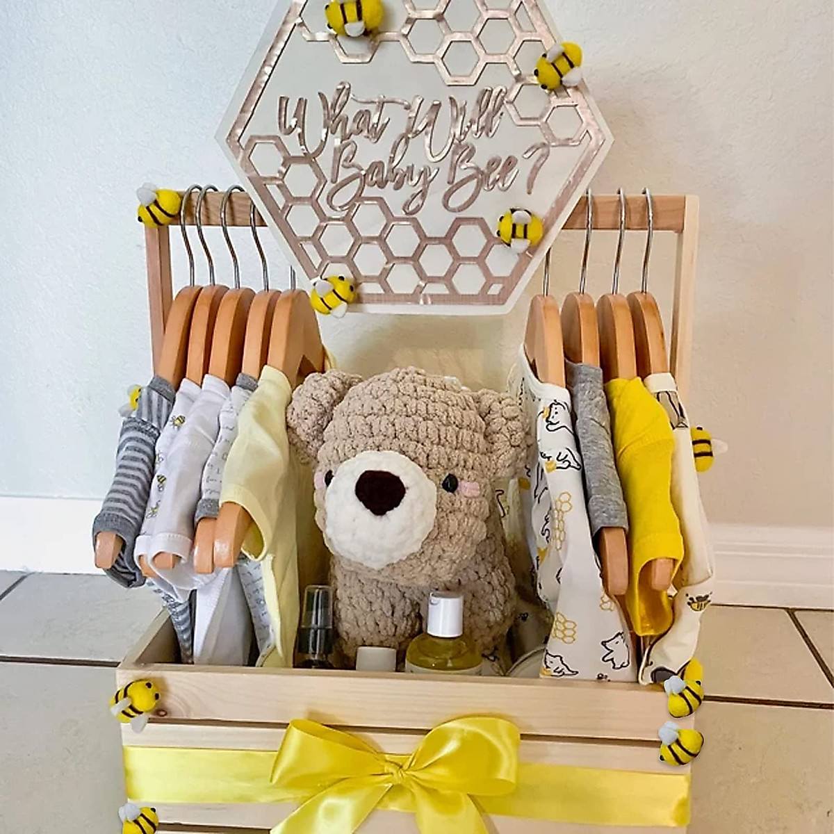 Wooden Baby Shower Crate Closet,Baby Basket with Handle,Large Baby Storage Crate Hamper,Baby Shower Gifts,Wooden Gift Crate,Welcome Gifts Basket for New Born Girls Boys,Pregnancy Gifts for New Parents