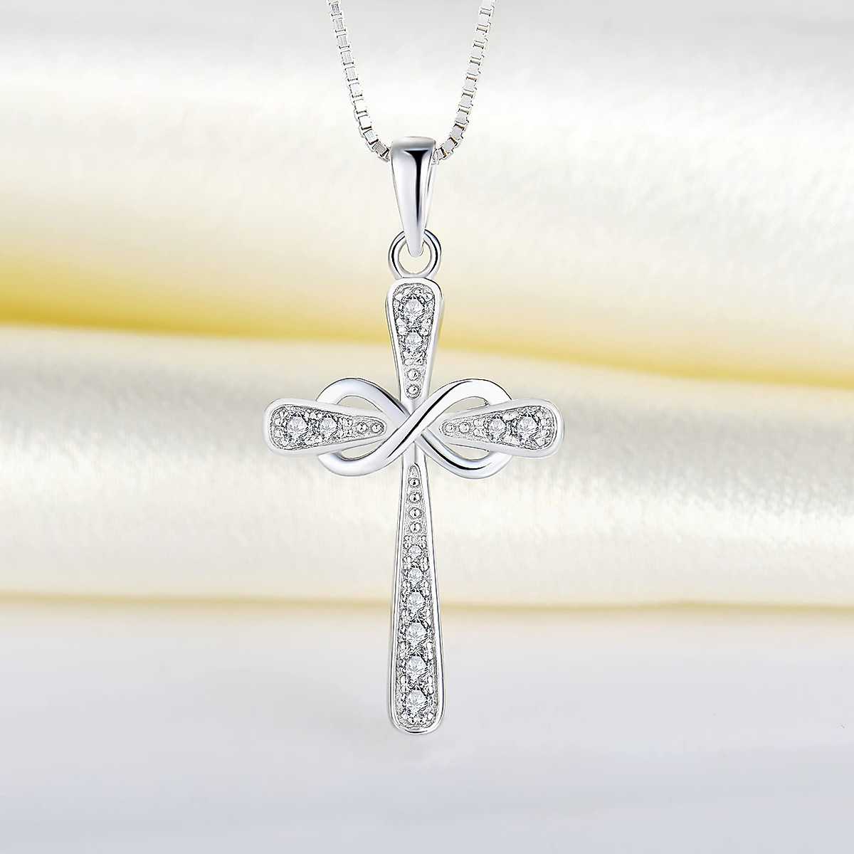 YL Women's Cross Necklace Sterling Silver Infinity Crucifix Pendant Cubic Zirconia Criss Jewelry