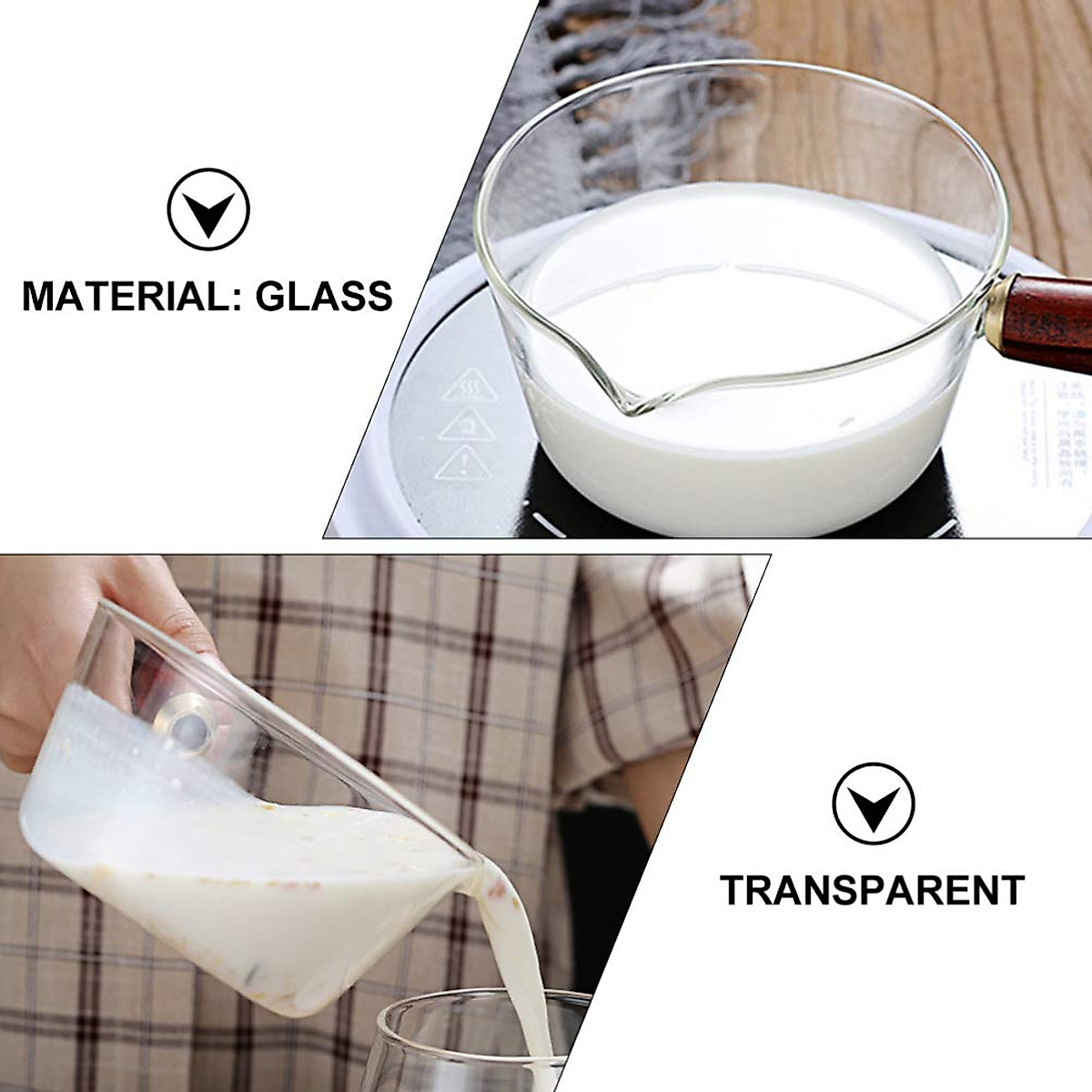 Glass Saucepan Nonstick Sauce Pot With Lid Pasta Pot Milk Pan Glass Stovetop Pot Kitchen Cookware For Noodle Soup Milk Food 400ML Transparent