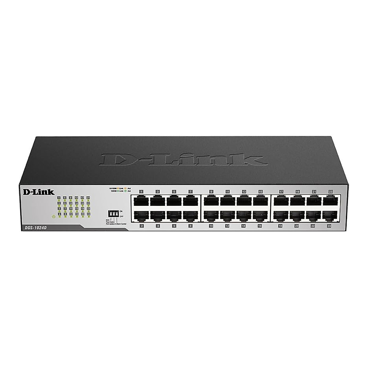 D-Link DGS-1024D, Ethernet Switch, 24 Port Gigabit Unmanaged Fanless Network Hub Desktop or Rack Mountable, Black