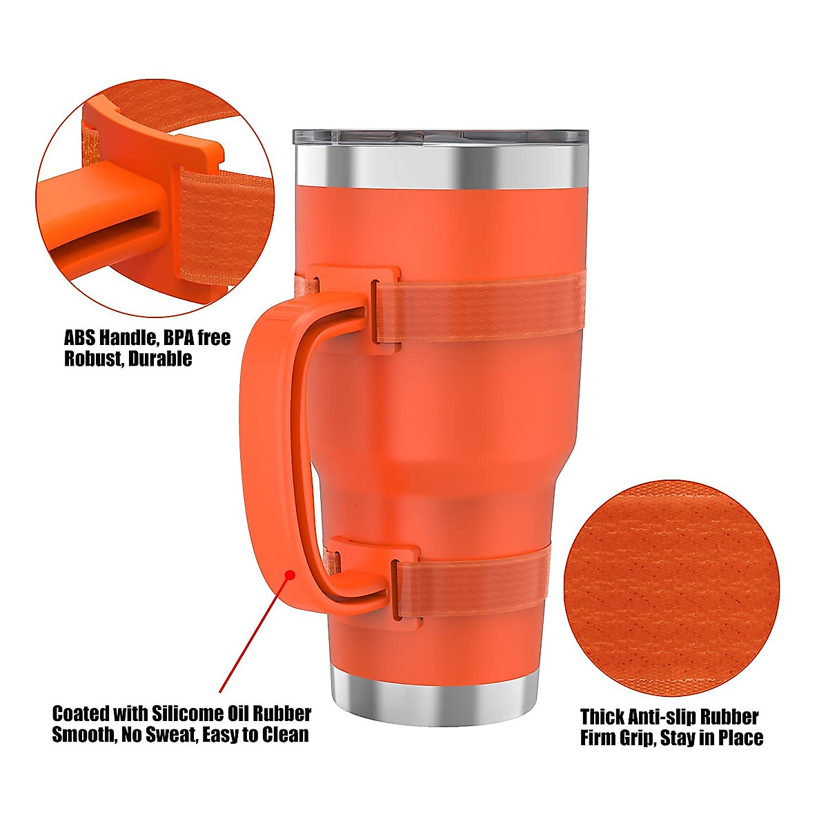 YOUCOX Adjustable Tumbler Handle for YETI 20 Oz 30Oz 40OZ, 20oz to 44 Oz RTIC, Ozark Trail, Simple Modern, SIC, SUNWILL, Tervis, Beast and More Brand Tumbler Cup Mug, NO Brand Limitid Orange