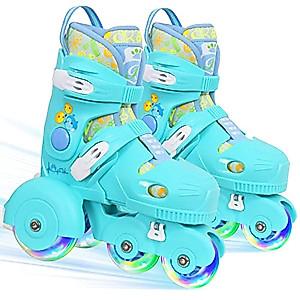 Toddler Roller Skates for Kids Girls Boys, 4 Adjustable Sizes, Fun Illuminating, Safety Three-Point Type, Breathable Upper, Beginners with Safe Lock, Durable Skates for Daughter Son 8C 9C 10C 11C